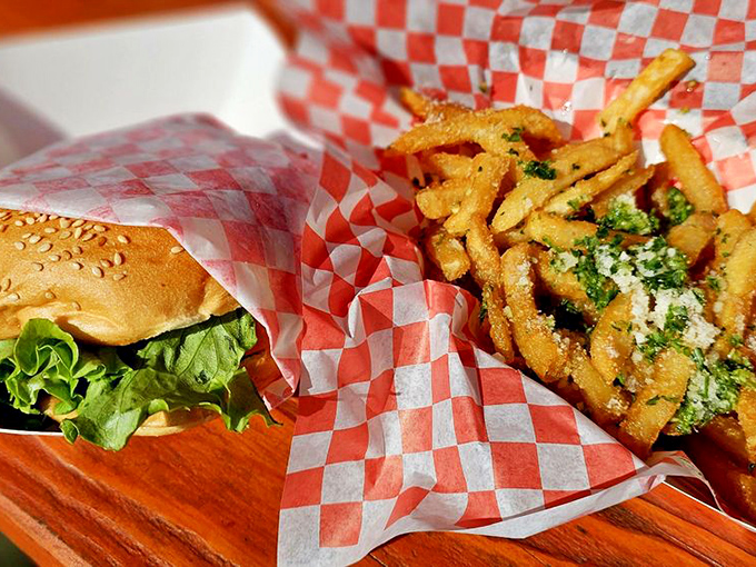 Half sandwich, half fries, all happiness. Those garlic fries aren't just a side dish&mdash;they're the co-star in this delicious coastal production.