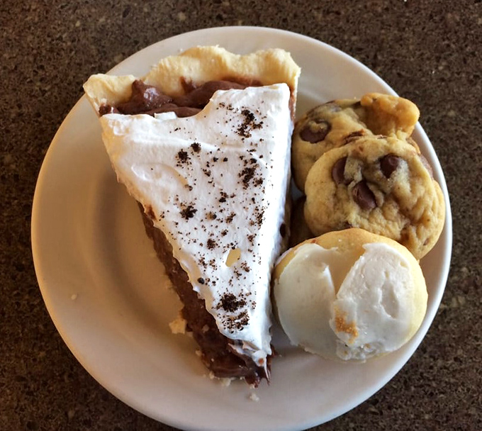 The dessert trifecta: chocolate cream pie, cookies, and ice cream. Also known as "why diets start tomorrow" and "yes, I'll need a box for my pants."