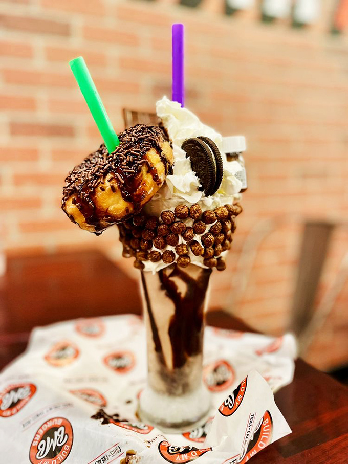 Not so much a milkshake as an architectural marvel. Oreos, whipped cream, and chocolate&mdash;the holy trinity of desserts.