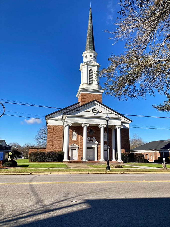 This church's soaring steeple reaches toward heaven while its classical columns ground it firmly in Camden's architectural heritage &ndash; faith and history beautifully balanced.