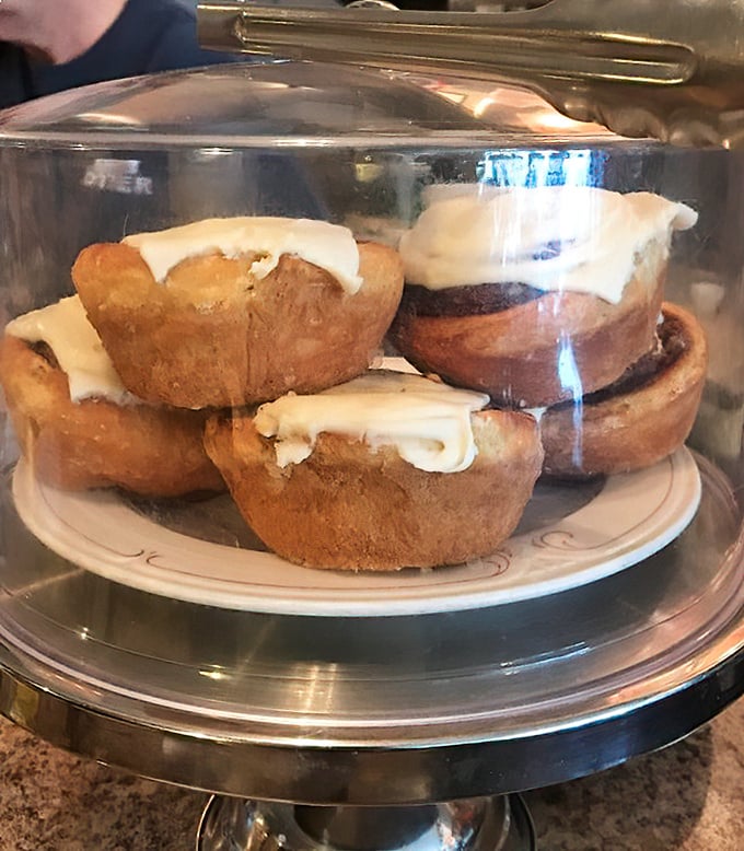 Cinnamon rolls under glass &ndash; the diner equivalent of a museum display, except you're encouraged to devour these masterpieces of swirled cinnamon and cream cheese frosting.