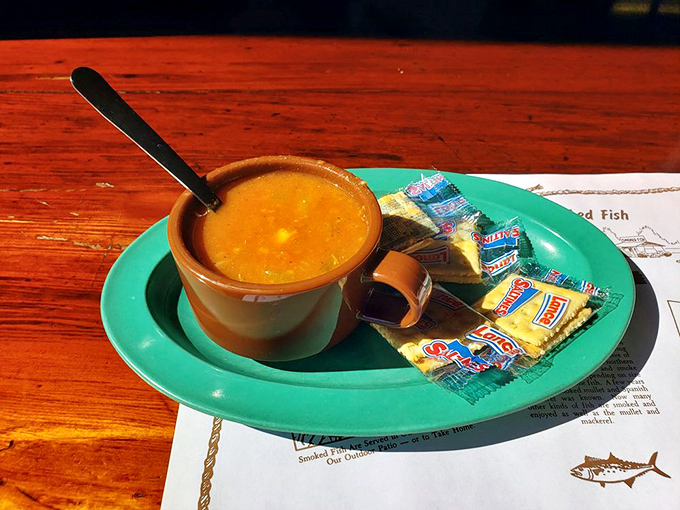 The Manhattan clam chowder comes with crackers and attitude &ndash; a tomato-based rebel in a state dominated by creamy New England versions.