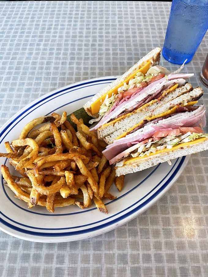The classic club sandwich&mdash;mankind's greatest achievement in vertical food engineering. Triple-decker perfection with the ideal meat-to-veg ratio.