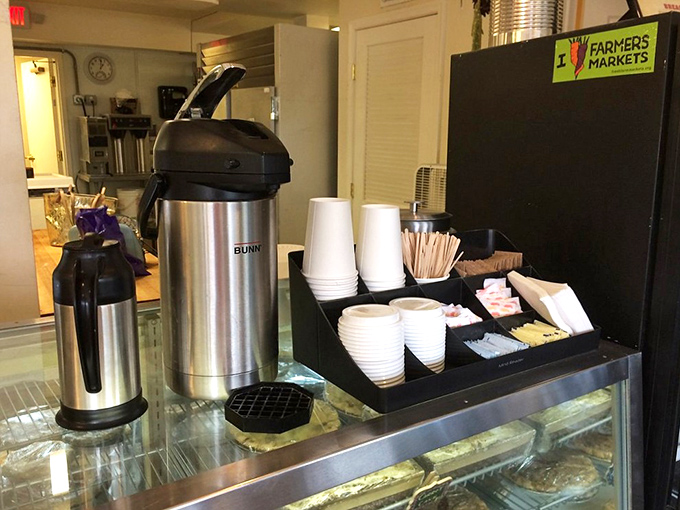 The coffee station stands ready for caffeine emergencies. Because what's a transcendent pastry experience without the perfect brew to accompany it?