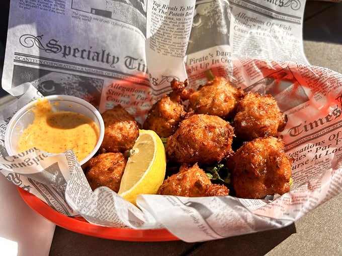 These conch fritters are like edible postcards from the Keys&mdash;golden, crispy spheres of seaside memories served with a side of sunshine.