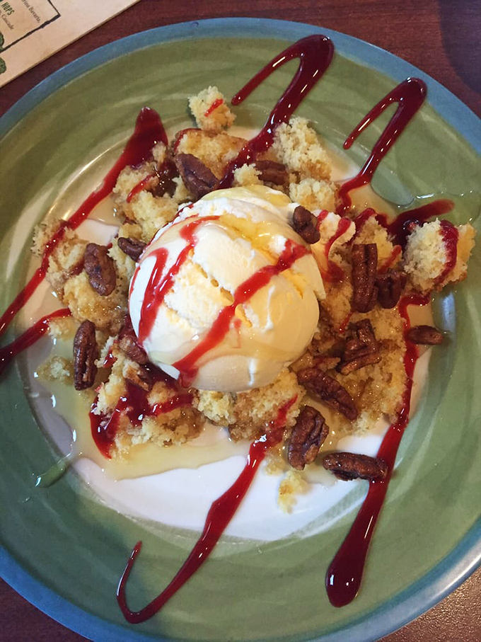 Not just dessert but a religious experience: ice cream nestled in cornbread crumbles with candied pecans that'll make you forget all other sweets.