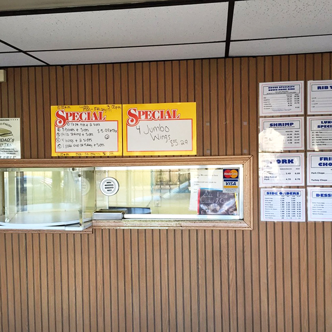 The ordering window &ndash; where dreams are spoken aloud and then transformed into edible reality. Note the handwritten specials!