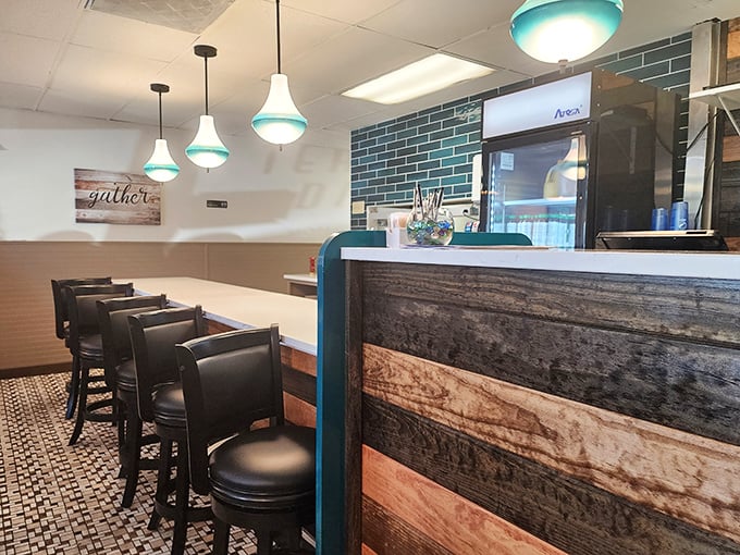 Counter seating with a view of the action &ndash; where solo diners can enjoy their meal and perhaps the best people-watching in Batavia.