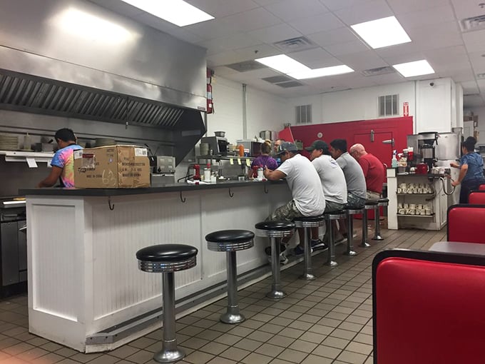 Counter seating: where solo diners become temporary family and the kitchen's symphony plays just feet from your breakfast perch.