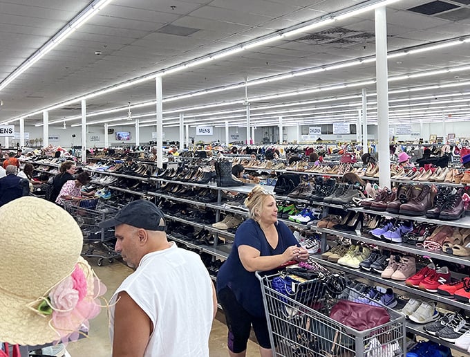 The shoe section rivals Imelda Marcos's closet in scope and variety. From practical flats to party heels, footwear dreams come true at bargain prices.