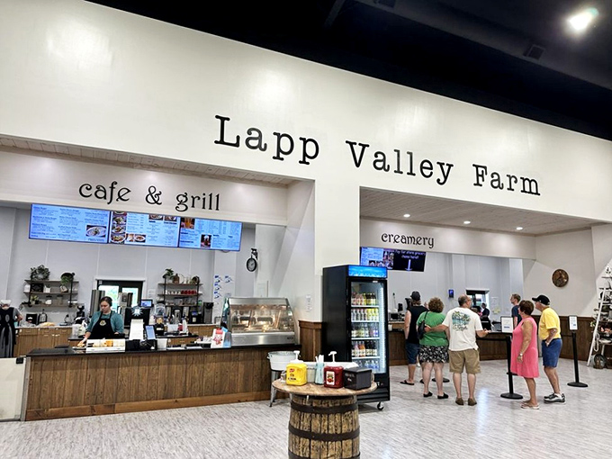 The service counter draws a line of patient customers, proving that good things come to those willing to wait for exceptional farm-fresh treats.