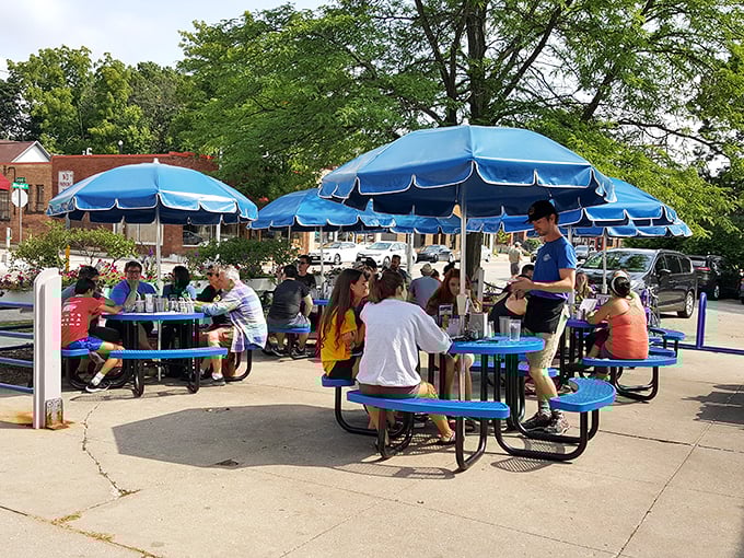 Summer dining under Monty's signature blue umbrellas&mdash;where the people-watching is as delicious as the food, and Wisconsin weather behaves itself occasionally.