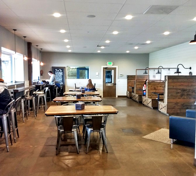 The dining area whispers "stay awhile" with its warm minimalism&mdash;a temple of tranquility where pie pilgrims come to worship at the altar of butter and fruit.