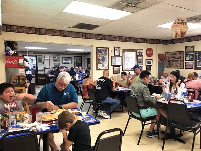 The true measure of a great diner: tables filled with families, pilots, and locals all united by the universal language of good food.