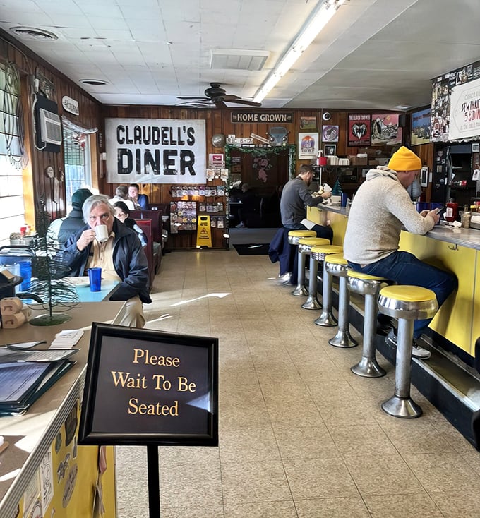 Classic diner counter culture alive and well. Notice how everyone's posture relaxes when they enter this time capsule of comfort.