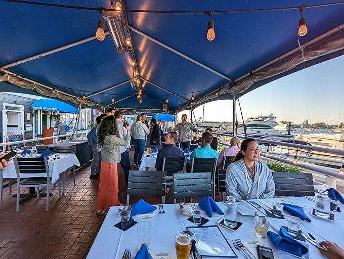 Outdoor dining with that California glow&mdash;where the people-watching rivals the boat-watching for entertainment value.