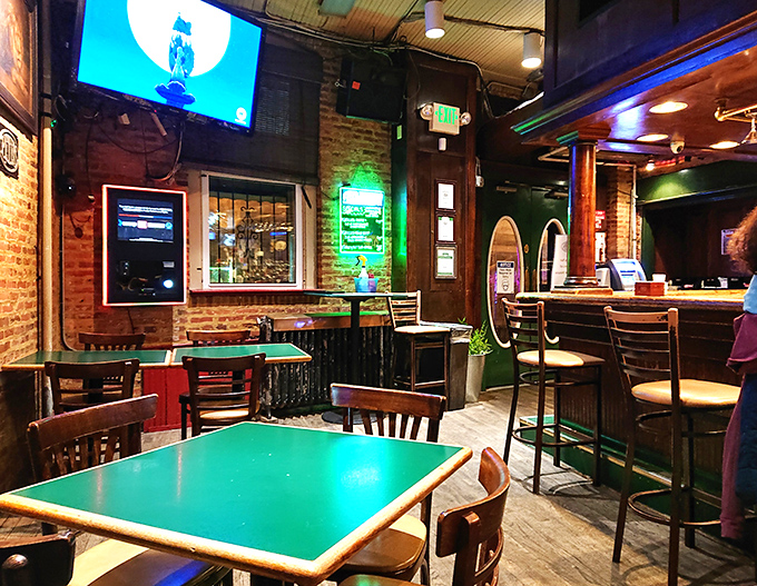 Green-topped tables and exposed brick walls create that "everybody knows your name" vibe where regulars have claimed their favorite spots for decades.