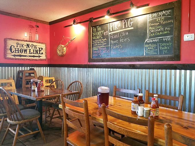 Red walls, chalkboard menus, and wooden tables create that perfect "we've been here forever" vibe that makes comfort food taste even better.