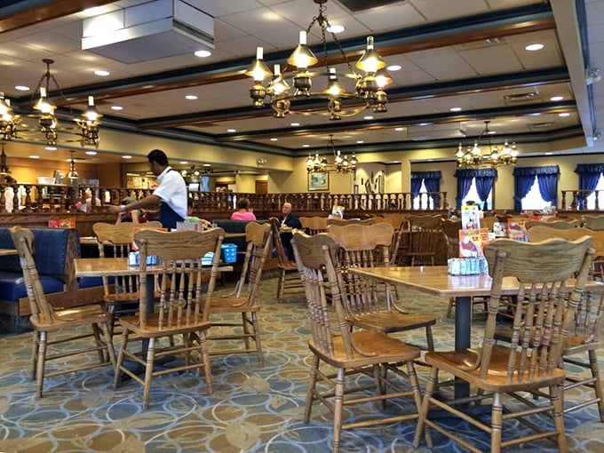 The dining area hums with conversation and the gentle clink of forks against plates. These wooden chairs have heard more Ohio stories than a county fair judge.