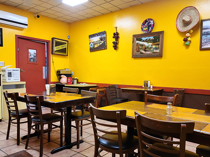 The dining room says, "We spent our money on ingredients, not interior designers," and your taste buds will thank them for it.