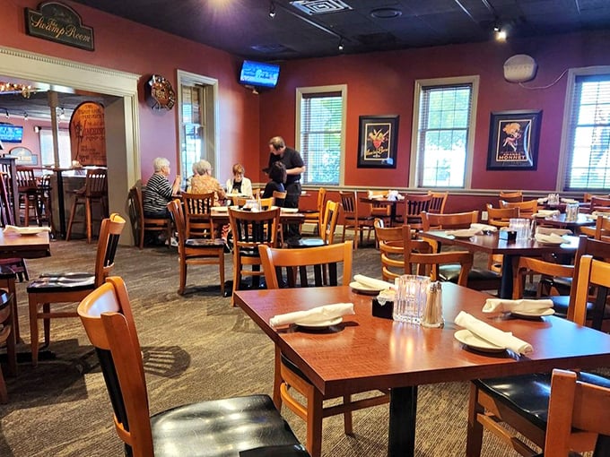 The dining room has that rare quality of making first-timers feel like regulars and regulars feel like family. Those burgundy walls have heard many happy conversations.