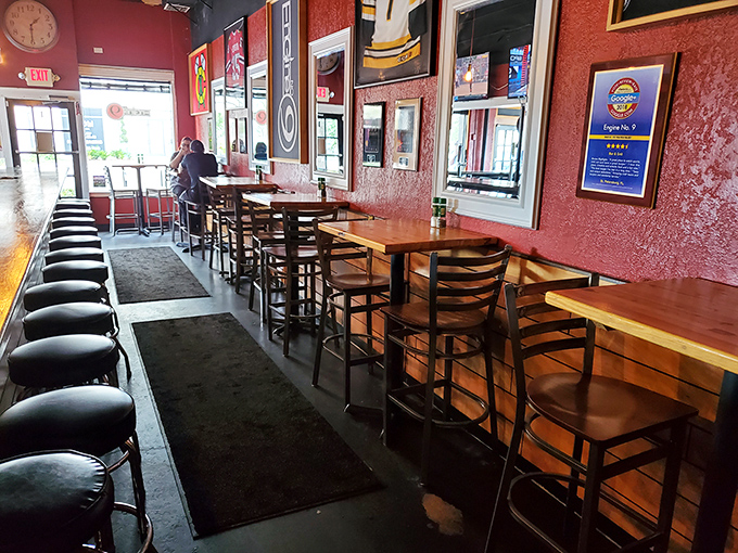 The dining area waits patiently for the lunch rush, like a Broadway stage before the curtain rises on the day's meaty performances.