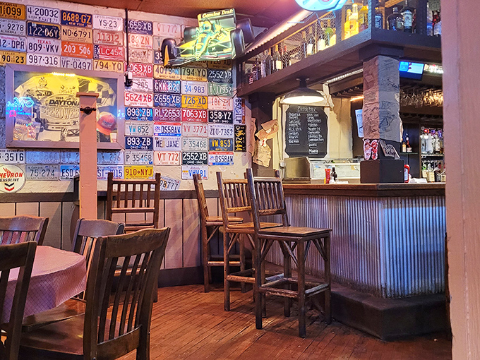 License plates adorn walls where stories have been shared for decades. Every booth has heard at least one marriage proposal.