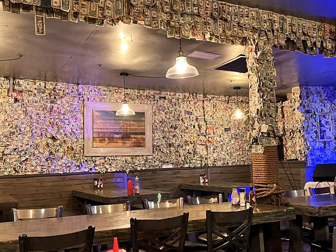 The dollar-decorated walls tell a thousand stories of good times past. Each bill represents someone who came, ate, and left a piece of themselves behind.