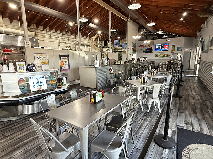 Metal chairs, wooden floors, and not a white tablecloth in sight. This is where real Floridians come when they're serious about seafood.