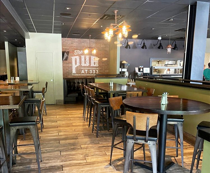 Industrial-chic meets neighborhood warmth with wooden tables, metal chairs, and lighting that flatters both the food and your complexion. 