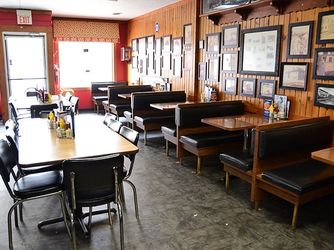 The dining room at Nick's Kitchen feels like a community living room, where wood paneling and comfortable booths have witnessed decades of conversations.