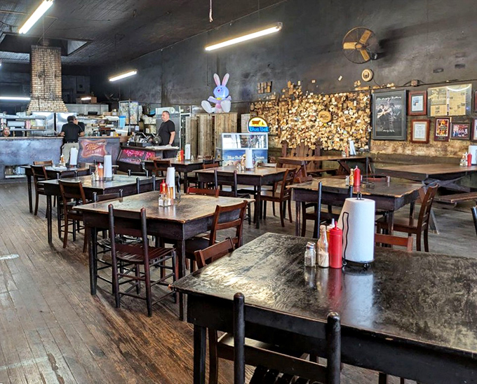 Tables worn smooth by countless elbows and sauce-stained fingers &ndash; this dining room has witnessed more joy than a lottery office.