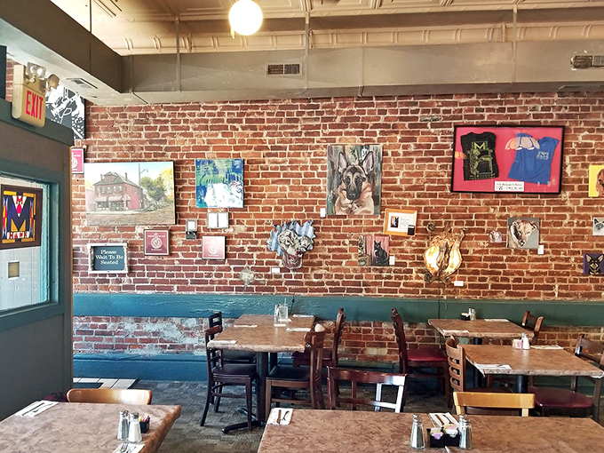 The dining room walls tell stories through decades of memorabilia, while the tables patiently await your own memory-making moments.