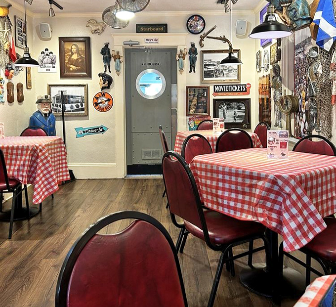 The dining room feels like you've been invited to a maritime museum that happens to serve incredible seafood.