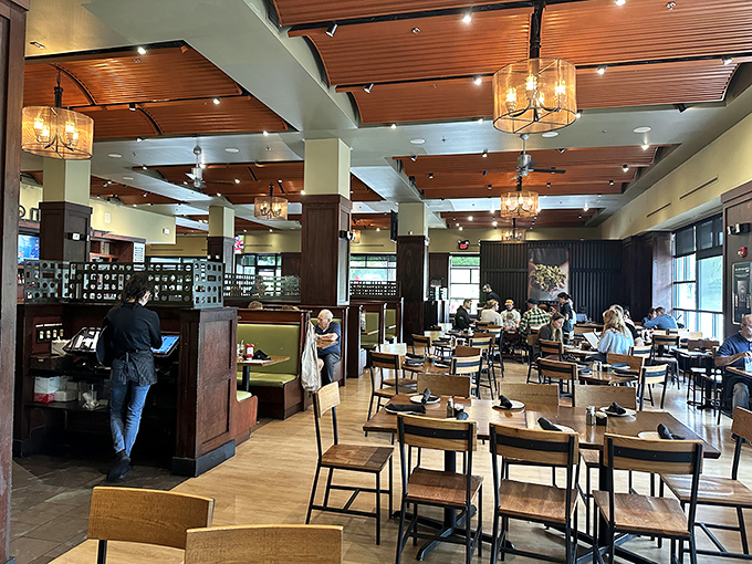 The dining room balances modern brewery chic with enough warmth to make you forget you're not in your fantasy kitchen.