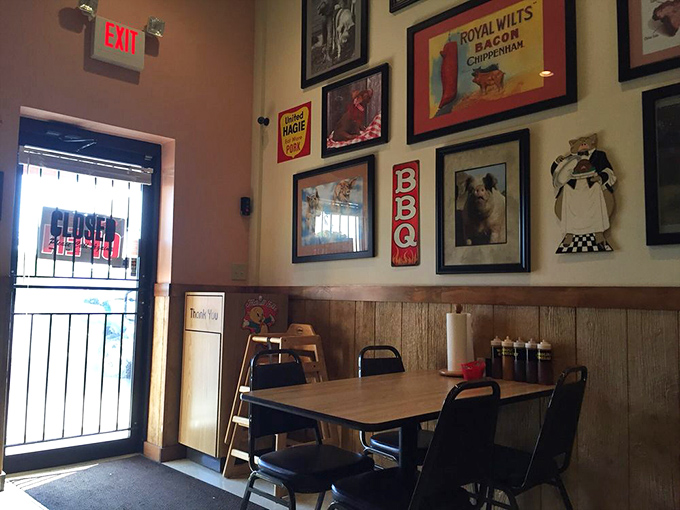 Every great barbecue joint needs a wall of fame. This dining area tells stories of smoke, fire, and the people who worship both.