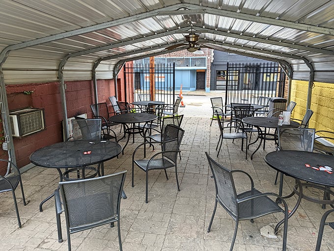 The covered patio at Kitty's offers respite from Kansas City weather while you contemplate ordering seconds. Your diet plan can resume tomorrow.