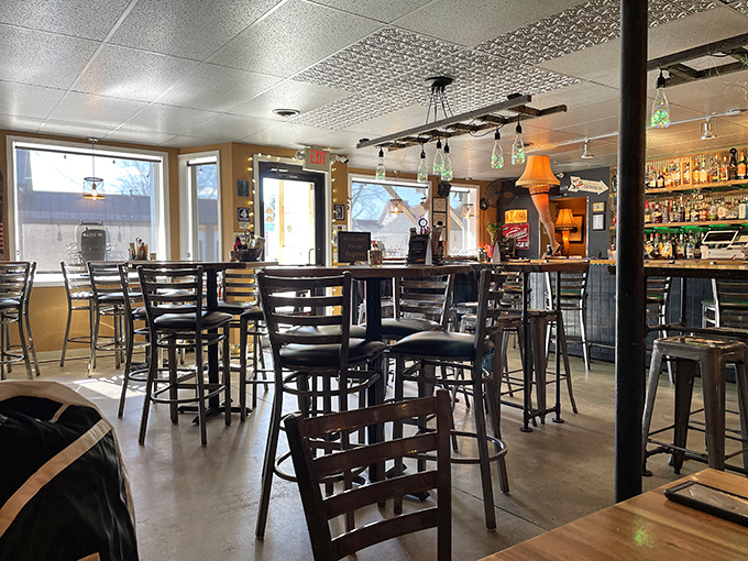 Industrial meets inviting in Sparky's dining area, where those metal chairs somehow become the most comfortable spot to plot your next food adventure.