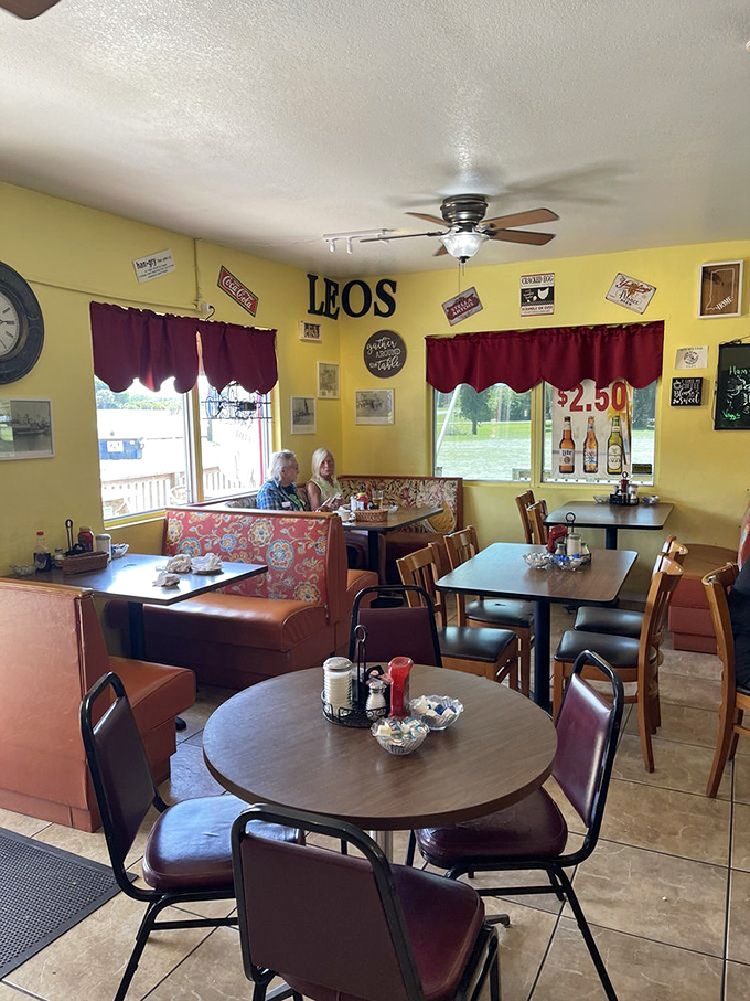 The dining room's sunny disposition comes from more than just yellow walls—it's in the comfortable booths, the homey decor, and the feeling you've discovered somewhere special.