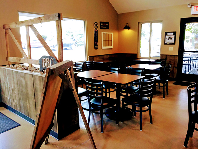The dining area balances rustic charm with practical simplicity, like your favorite uncle's cabin but with better food.
