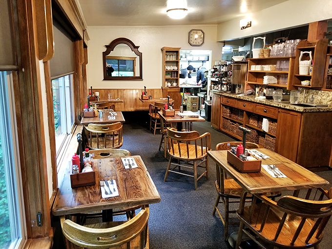 The dining room's wooden charm feels like eating in your favorite aunt's country kitchen, if your aunt were a breakfast wizard.
