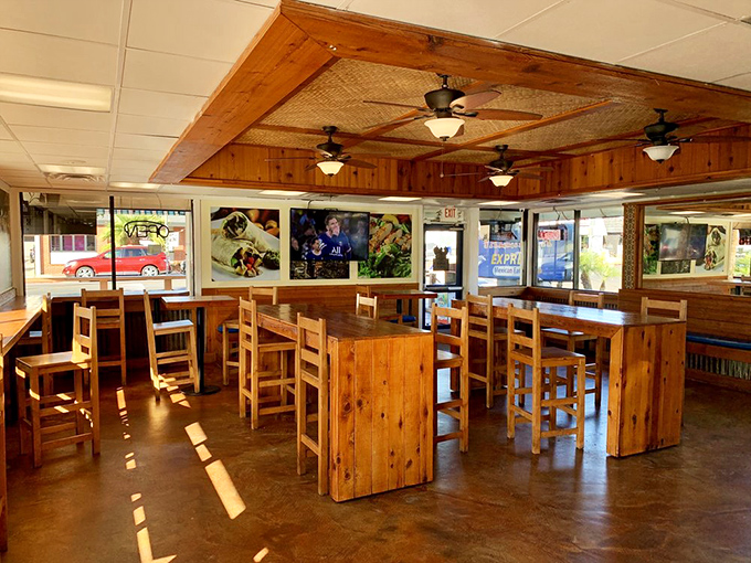 Morning light streams through windows, illuminating wooden tables that have hosted countless taco-fueled conversations. Simplicity at its most inviting.