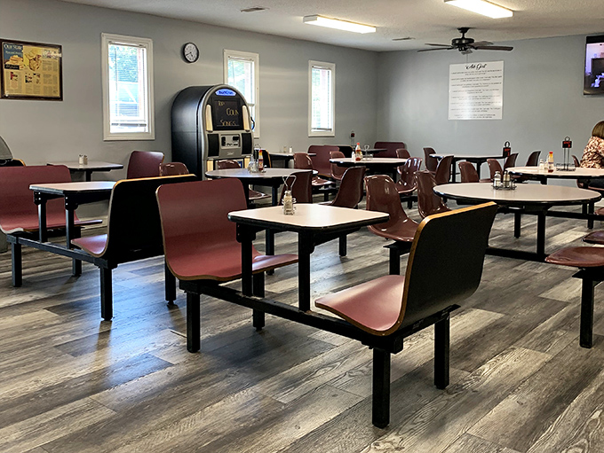 No designer lighting or Instagram walls here&mdash;just honest seating where the only filter you need is the one making your coffee.