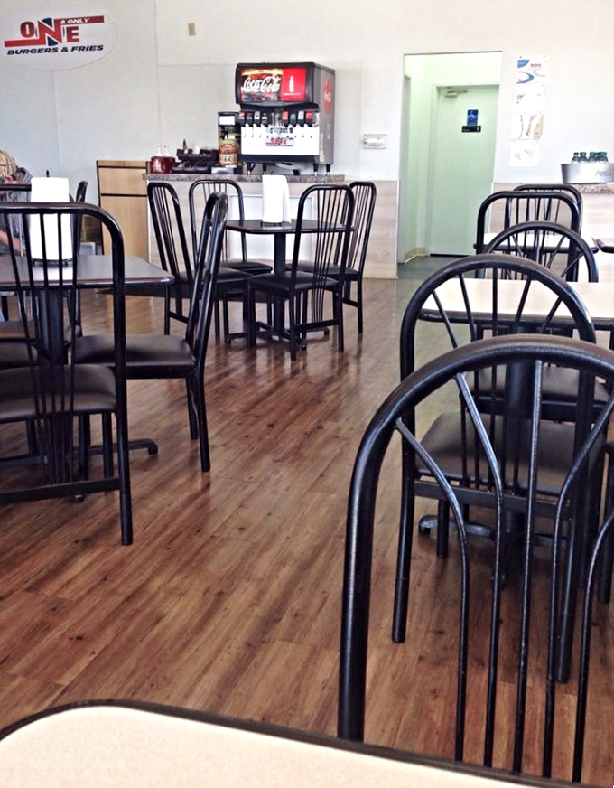 Simple chairs, clean floors, and the promise of burger excellence. Sometimes the best dining rooms are the ones that don't distract from the food.