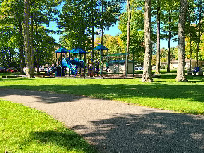 Family-friendly Doumas Park offers shaded play areas where grandkids can burn energy while grandparents enjoy the blessing of nearby benches.