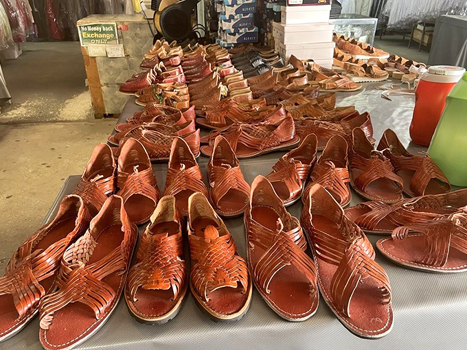 Handcrafted leather huaraches lined up like an army of comfort ready to rescue your feet from Florida's scorching pavement. Your toes will thank you.