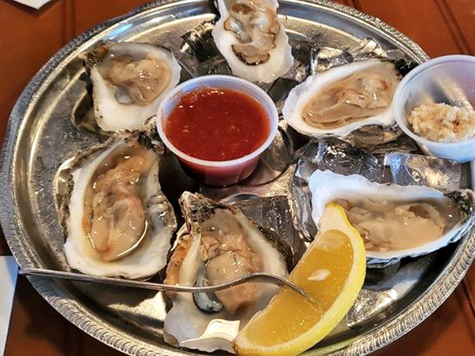 Fresh oysters on the half shell arrive glistening, ready to transport you straight to the Atlantic.