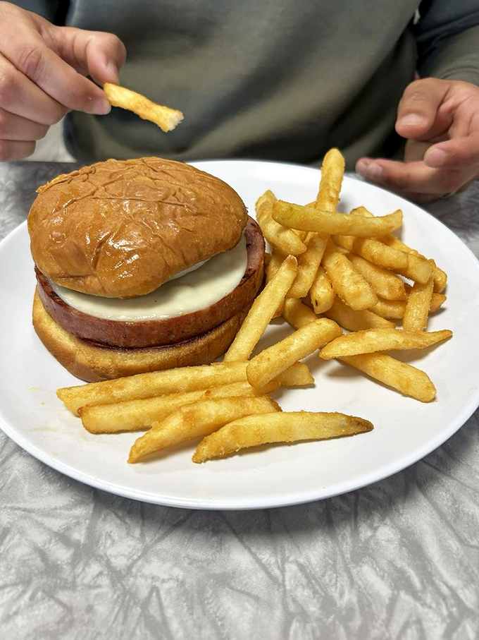 A sandwich that demands to be picked up with both hands. Those golden fries aren't just a side—they're essential supporting characters.