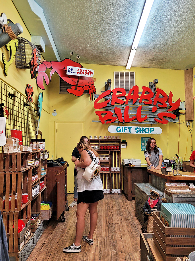 The gift shop: where "I'm just looking" turns into "I need this crab-shaped everything" faster than you can say "souvenir."