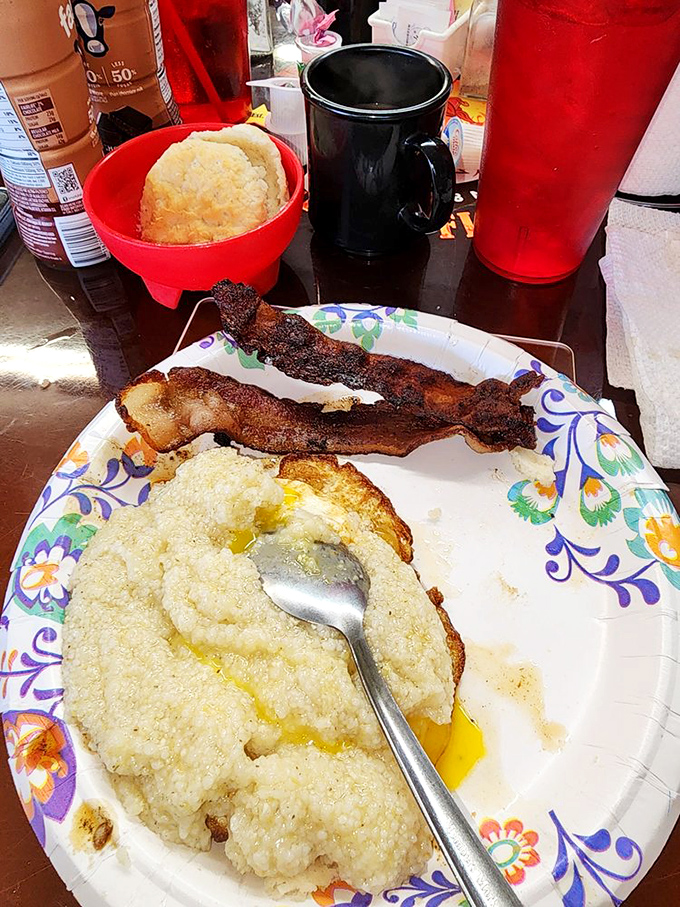 Creamy grits, perfectly fried eggs with that runny yolk magic, and bacon crisped to perfection. Southern breakfast doesn't get more authentic than this